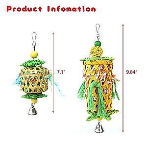 CooShou 3Pcs Bird Parrot Shredder Toys Handmade Bamboo Parrot Conures Chewing Toy with Rattan Five-Pointed Stars Small Bird Hanging Swing Foraging Toy for Cockatiels Budgie Parroket