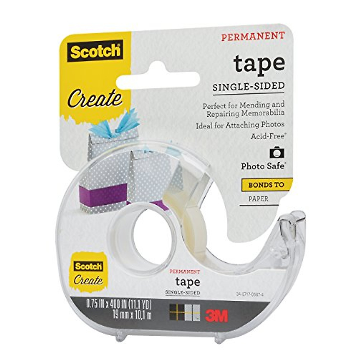 3M00I 021200593369 Scotch Tape Single Sided, 3/4 in x 400 in (001-CFT), 1-Pack, Clear
