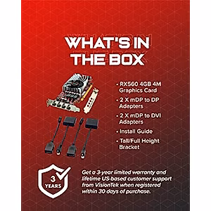 VisionTek Radeon RX 560 4GB GDDR5 4M 4K Graphics Card, 4 Mini DisplayPort, 7.1 Surround Sound, PCI Express, Low-Profile GPU, ATX & SFF - 901278
