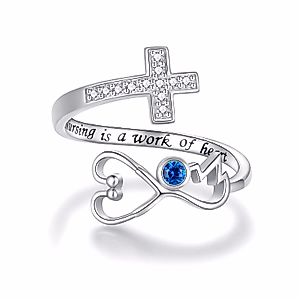 APOTIE Sterling Silver Stethoscope EKG Rings RN Heartbeat Cross Medicine Jewelry Nurses Week Gift for Medical Student Doctor Nurse