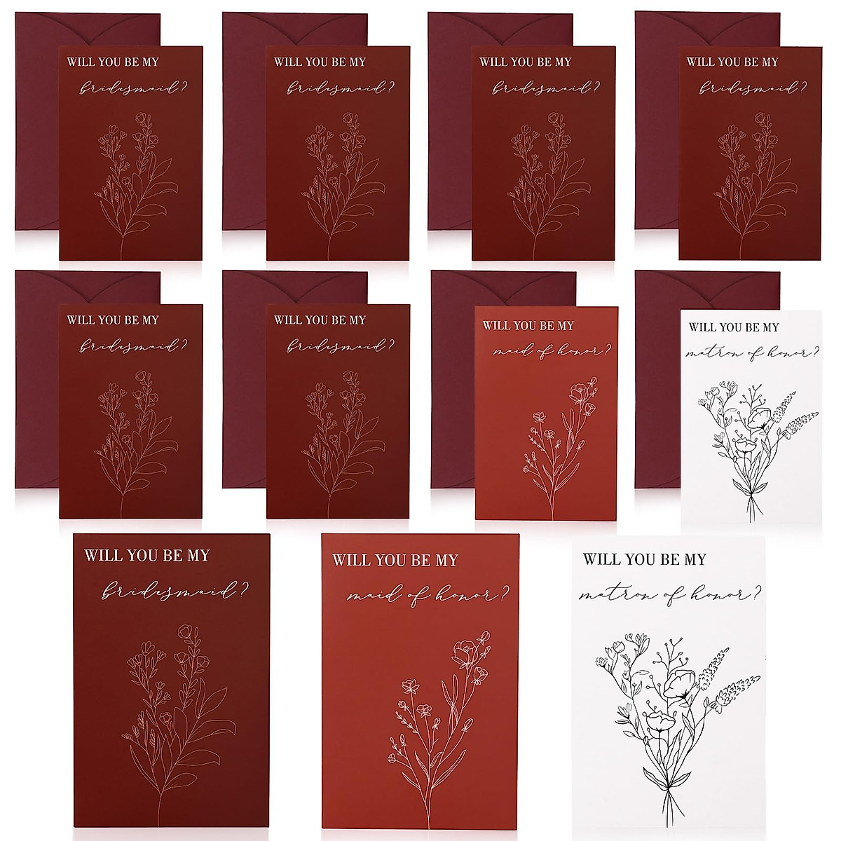 Eaezerav Bridal Shower Games Will You Be My Bridesmaid Cards with Envelopes, 16 Pcs Bride to Be Cards for Wedding Party Proposal (wine red)