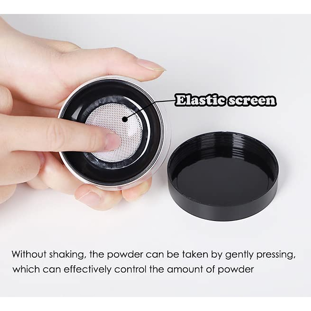 AKOAK Capacity 10 ml(0.33 oz) No Leaks Empty Reusable Plastic Loose Powder Compact Container DIY Makeup Powder Case with Sponge Powder Puff,Elasticated Net Sifter and Pink Threaded Screw Lid