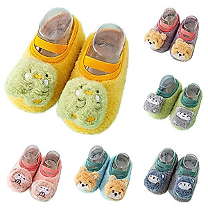 Lykmera Autumn Winter Boys Girls Children Socks Shoes Non Slip Indoor Floor Sports Shoes Warm Comfortable Short Plush Shoes (Green, 12-18 Months)