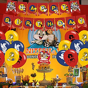 Looney Tunes Party Decorations, Birthday Party Supplies For Looney Tunes Party Supplies Includes Birthday Banner - Cake Topper - 12 Cupcake Toppers - 18 Balloons