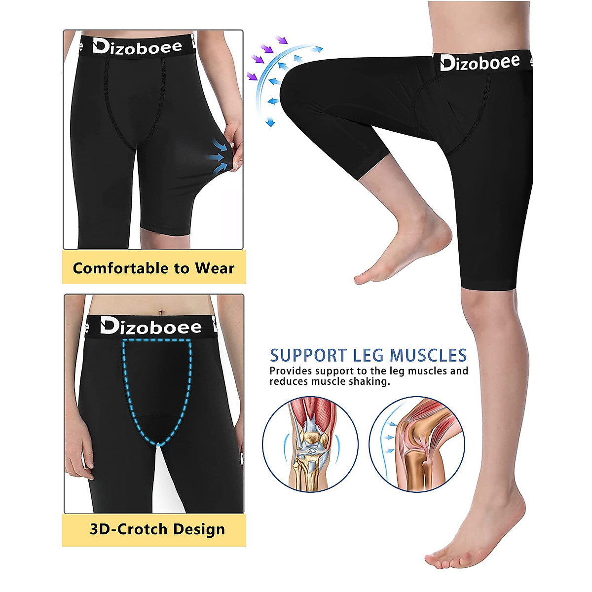 Dizoboee Youth Boys Compression Pants One Leg Short Leggings for Sports Kids Basketball Tights 2 Pack, White+Black (Left Short) XL