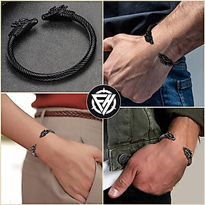 FaithHeart Dragon Head Cuff Bracelet for Male Adjustable Stainless Steel Punk Gothic Viking Bangles for Boyfriend
