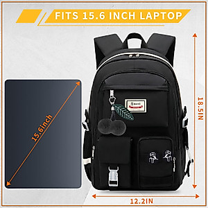 School Backpack Aesthetic Backpack for Girls Boys, Anti Theft Travel Daypack Laptop Backpacks for College Students, Cute Bookbag School Computer Bag for Outdoor Camping Hiking(black)