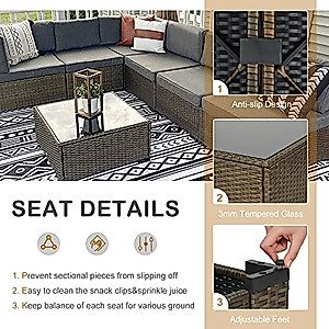 Kinsunny 7 Piece Outdoor Patio Furniture Set Wicker Sectional Sofa with 2 Pillows and Tea Table Patio Rattan Conversation Chair Sofa Set
