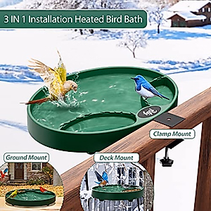 POTEY Heated Bird Bath, Bird Baths for Outdoors for Winter, 3 Easy Ways to Mount Bird Feeder Bird Habitat, 75w All Seasons Available Bird Baths for Outdoors Garden Yard, Gift Ideas for Bird Lovers