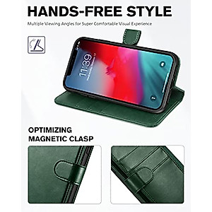 TUCCH Case Wallet for iPhone XR, Stand PU Leather Folio RFID Blocking Credit Card Slot [Wireless Charging] Flip Phone Cover TPU Shockproof Interior Case Compatible with iPhone XR 6.1, Midnight Green