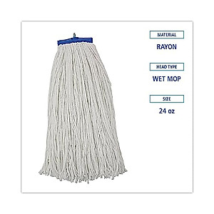 Boardwalk 724Rea Cut-End Lie-Flat Wet Mop Head, Rayon, 24Oz, White