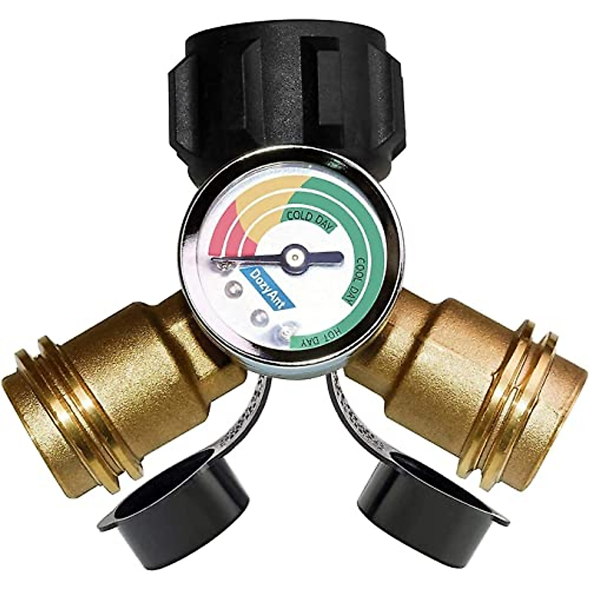 DOZYANT Propane Tank Y Splitter Adapter with Propane Gauge, 2 Way LP Gas Adapter Tee Connector Adapter for 5lb-40lb Propane Tank Cylinder, Universal for BBQ Gas Grill, RV Camper and More Appliances