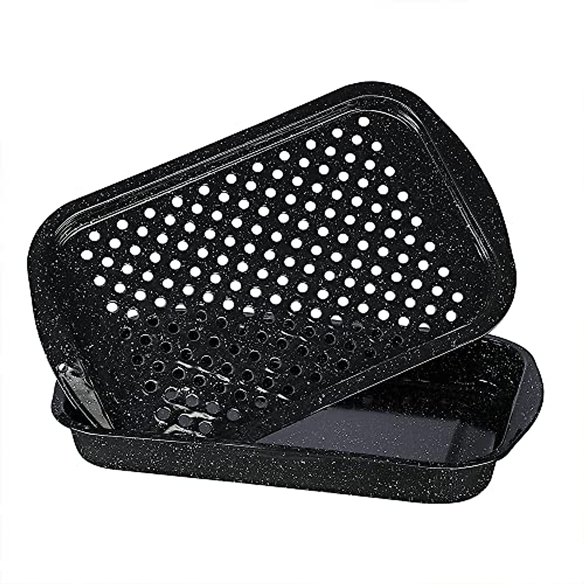 Granite Ware 3 Piece Multiuse Set (Speckled Black) Enamelware Bake, Broiler Pan and Grill - With Rack Suitable for Oven, direct on Fire.