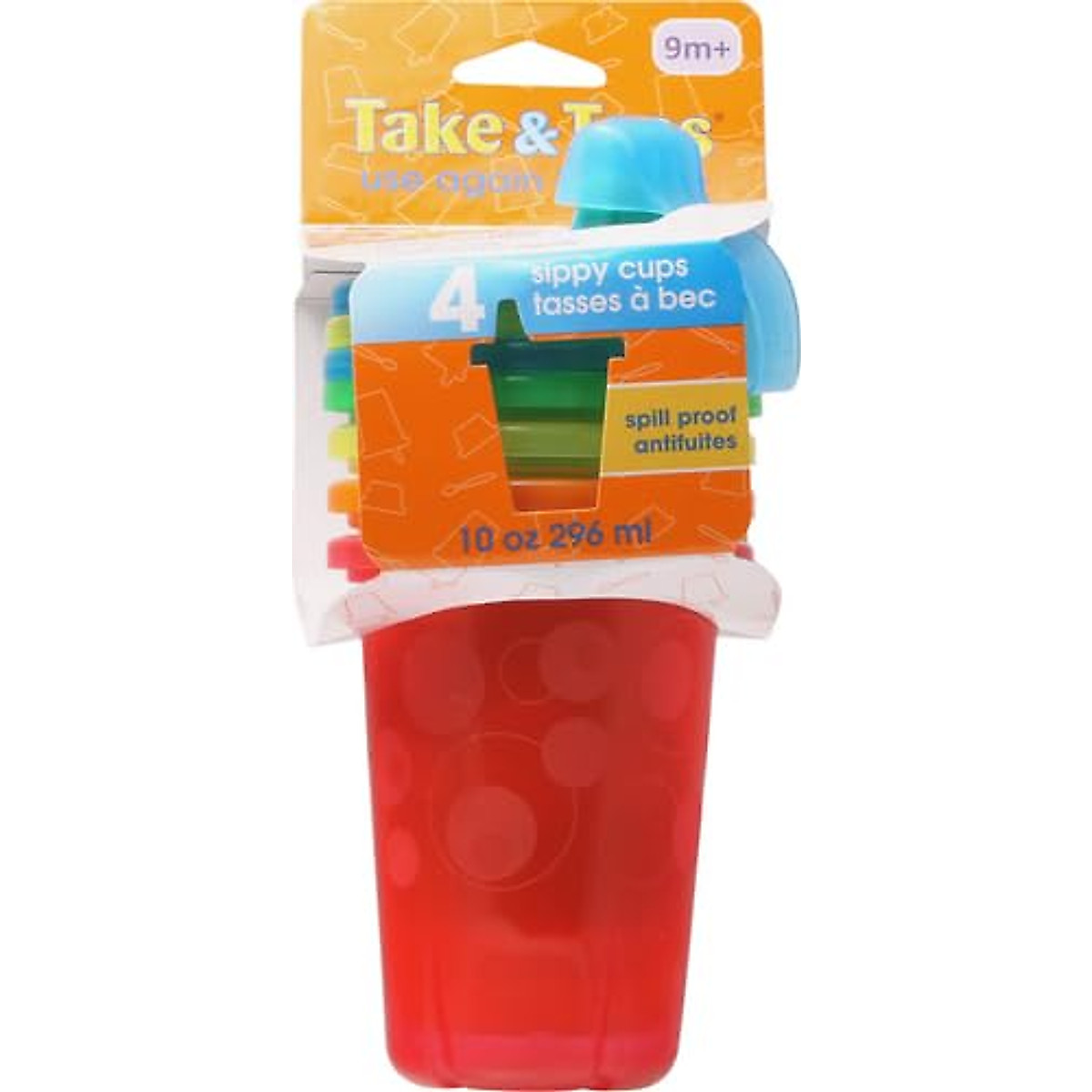 The First Years Take & Toss Spill Proof Sippy Cups - Reusable Toddler Cups - Rainbow - Kids Cups and Snap On Lids for Ages 9 Months and Up - 4 Count