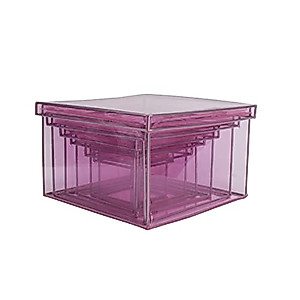Stackable Pink Clear Cube Organizer, Set of 6 Transparent Box with Lids Assorted Sizes, Nesting Storage