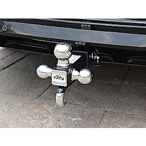 TOPTOW 64180 Trailer Receiver Hitch Triple Ball Mount with Hook, Chrome Balls, Fits for 2 inch Receiver, Hollow Shank