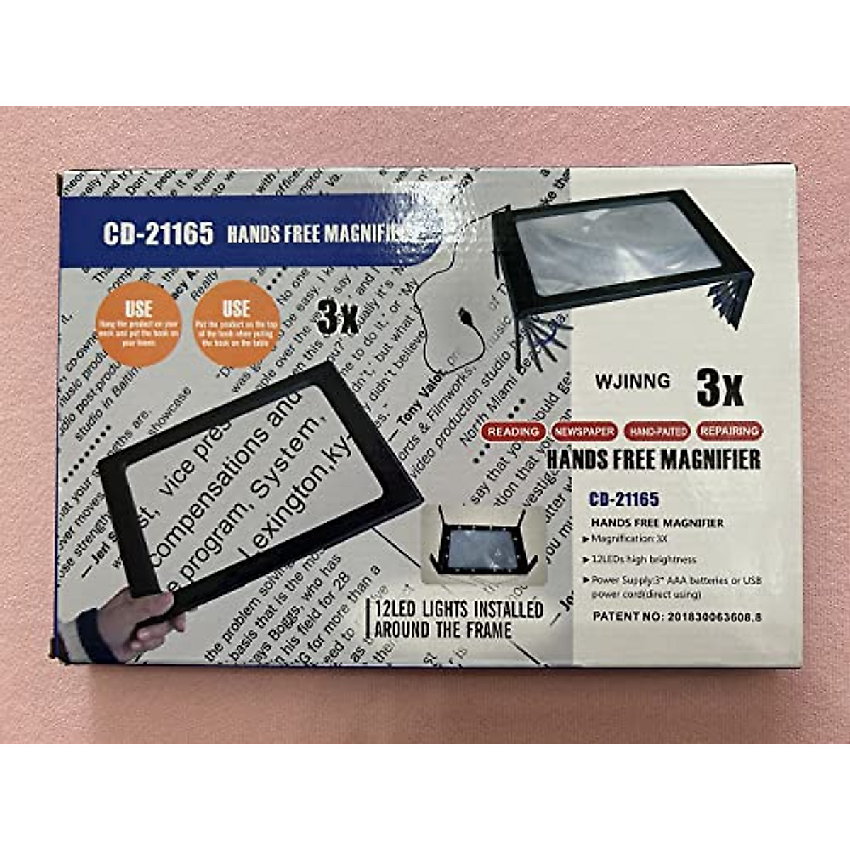 3X Large Full Page Magnifier with 12 LED Lights[Provide Evenly Lit Viewing Area], Foldable Flip-Out Legs, Dual Power Supply Modes- Ideal for Hands Free Reading, Low Vision, Seniors with Aging Eyes