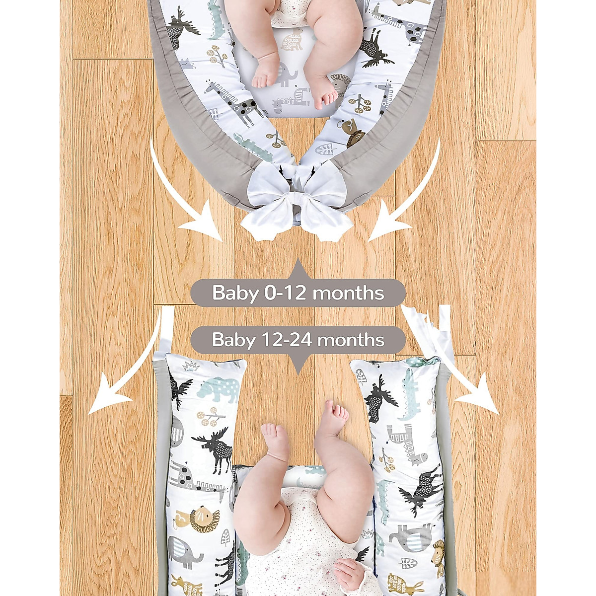 GIEFRNE Baby Nest Baby Lounger Newborn Bassinet Mattress for Baby 0-12M Portable Infant Floor Seat Co-Sleeping Baby Registry Search (Animal)