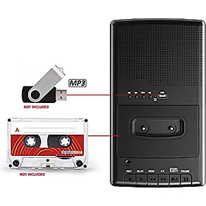Portable Cassette Player Recorder with Stand-Alone Microphone, Walkman Tape Cassettes Converter MP3 with USB Player, Captures USB Stick Audio Files, Built-in Speaker/Retractable Handle/Headphone Jack