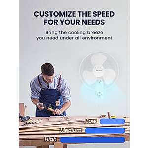 PELONIS 16’’ Wall Mount Fan with 3 Speed Settings Oscillating Household Wall Mounted Fan with Adjustable Tilt High Velocity for Garage Patios Bedroom, 2 Packs White