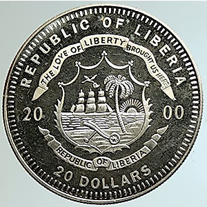 2000 LR 2000 LIBERIA USA President FRANKLIN PIERCE Proof 20 Dollars Good Uncertified