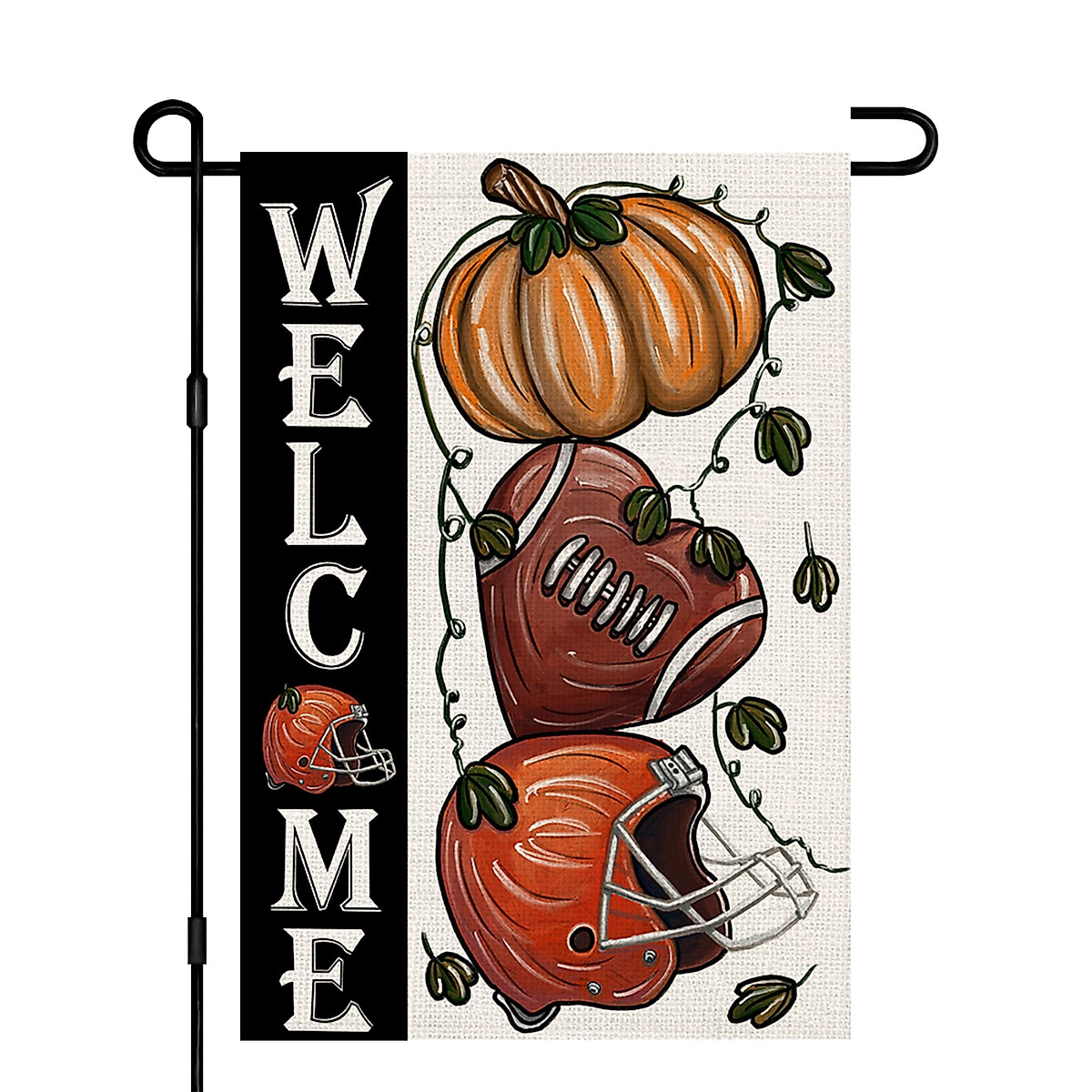 Fall Football Welcome Garden Flags 12x18 Inch Vertical Double Sided, Pumpkin Autumn Sports Game Day Sign Thanksgiving Seasonal Yard Outside Decor DF330