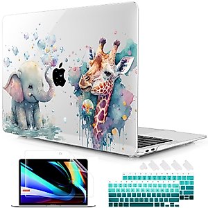 Lepeoac for New MacBook Air 13 inch Case 2021 2020 2019 2018 Release A2337 M1 A2179 A1932, Crystal Plastic Hard Shell Cover for MacBook Air 13" with Retina Display & Touch ID - Elephant & Giraffe