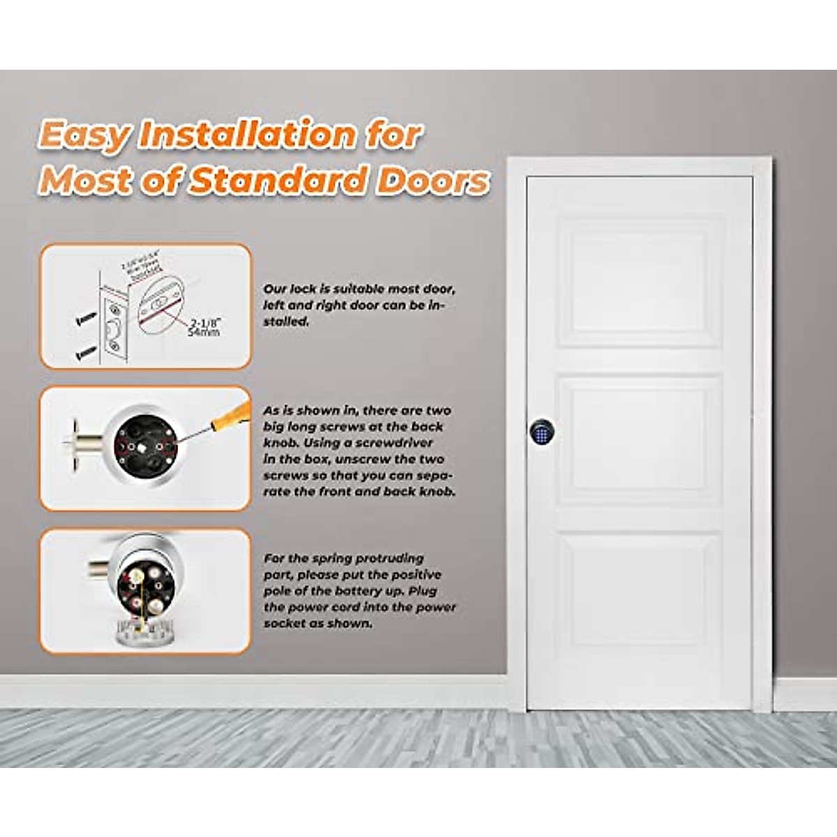Keypad Door Knob Lock, Keyless Entry Door Lock with Anti-Slip Handle, Auto Lock, Waterproof Electronic Black Door Knob, Safe and Easy Installation for Home, Office, Hotel and Garage