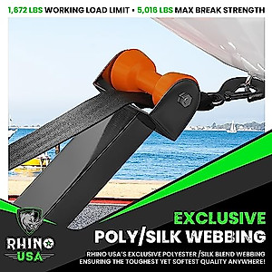 Rhino USA Boat Trailer Winch Strap (2 Inch x 20 Foot) - 5,016lb Maximum Break Strength - Ultimate Marine Whinch Pulley Straps for Pontoon, Waverunner, Fishing Boat + Many More (Black)