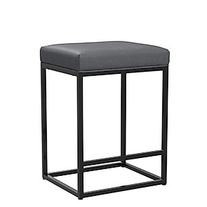 PHI VILLA Bar Stools Counter Heighr Set of 2, 24 inches, Backless, Square, Black, 2 Packs
