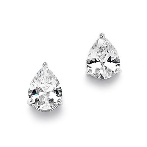 Mariell Cubic Zirconia Stud Earrings, Pear Shape CZ Crystal, 2 Carat Imitation Diamond Stud Earring Gift