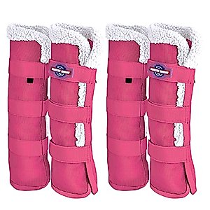 Harrison Howard Horse Fly Boots Summer Protection with Fleece Trim to Eliminate Rubbing Comfortable and Ventilating Mesh Leg Guards Set of 4 Magenta M