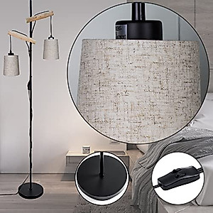Eusamxon Hanging 2 Lights Floor Lamp Rustic Farmhouse Tall Standing Lamps with Double Fabric Lampshade Floor Lamps for Living Room Bedroom Office Home Lighting Decor.