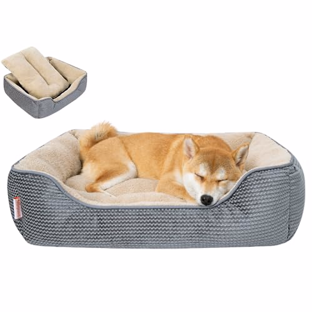 Miguel Dog Bed with Removable Cushion/Pillow for Medium Small Dogs, Washable Pet Bed with Side Easy to Wash Puppy Bed, Large Rectangle Cat Bed for Indoor Cat with Anti-Slip Bottom, Gray 30 Inch