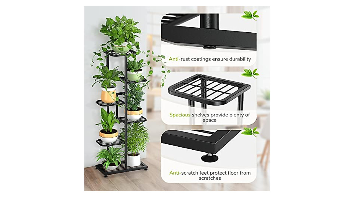 POKIPO 6-Tier Metal Plant Stand for Indoor & Outdoor Plants
