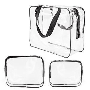 3Pcs Crystal Clear PVC Travel Toiletry Bag Kit for Women Men, Waterproof Vinyl Organizer Makeup Bags with Zipper Handle Straps, Cosmetic Bag Pouch Carry on Airport Airline Compliant Bag Handbag