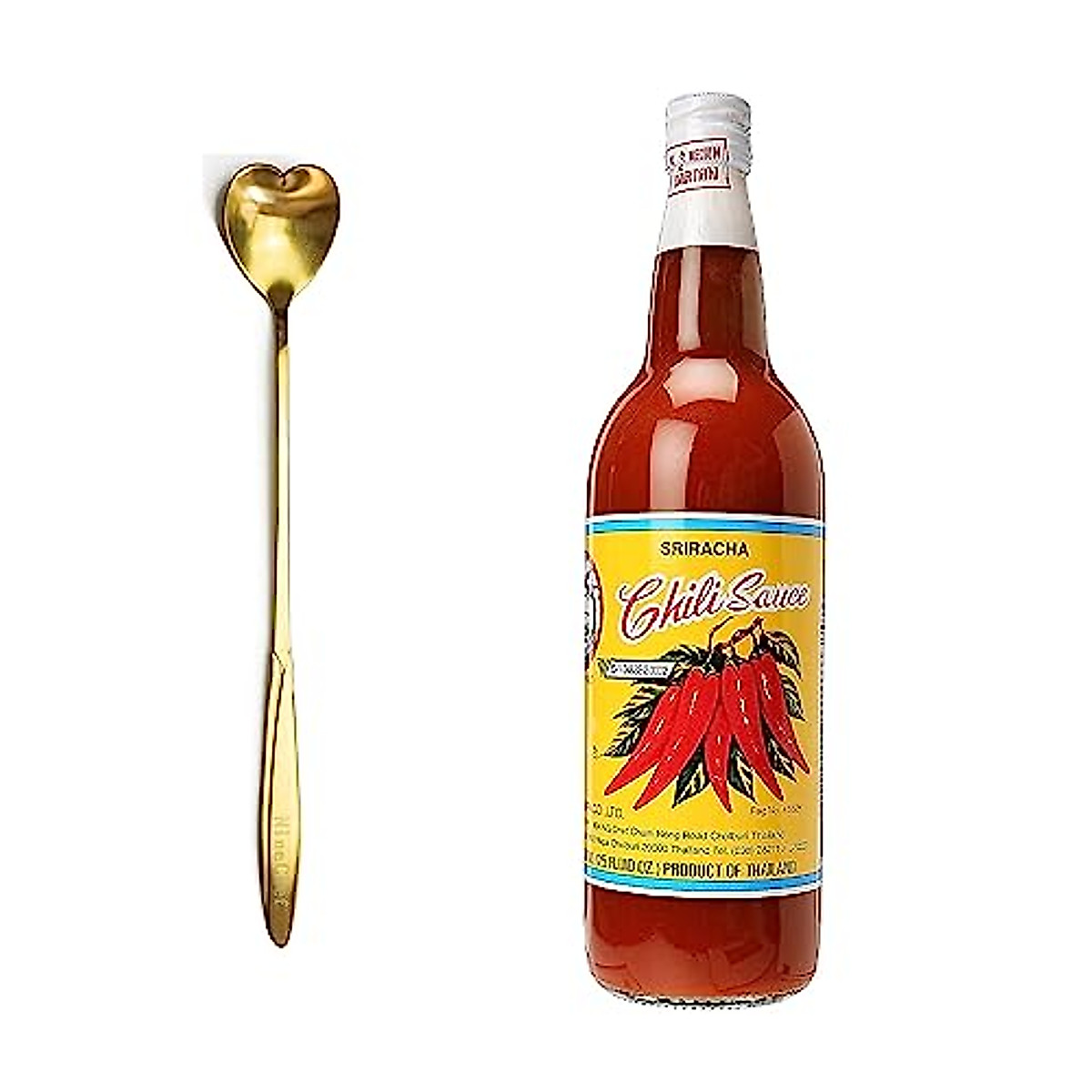 Shark Brand Sriracha Chili Sauce, Medium Hot, 25 Ounce Bottle Plus NineChef Brand Golden Heart Coffee Ice Tea Spoon (Pack 1)