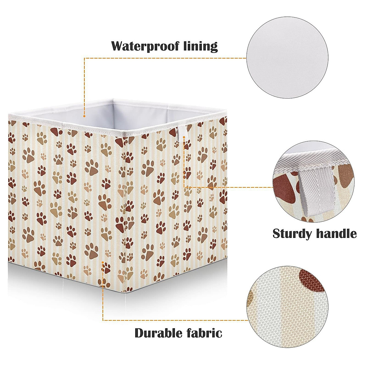Cube Storage Bin Cute Animals Paws Foldable Storage Basket Toy Storage Box for Home Organizing Shelf Closet Bins, 11 x 11 x 11-Inch