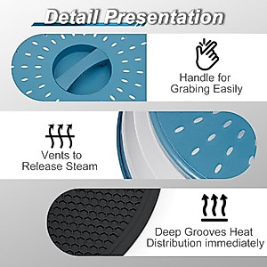 2 in 1,WENWELL Microwave Splatter Cover for Food & Mat, Vented Collapsible Kitchen dish bowl Plate lid Can be Hung, Easy to Shake Hands,Drainer Basket,BPA-Free Silicone & Plastic