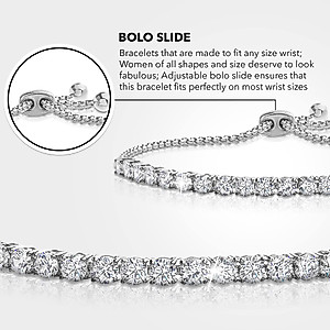 Devin Rose 8 Cttw Cubic Zirconia Adjustable Bolo Bracelet for Women in Rhodium Plated Brass 4mm White