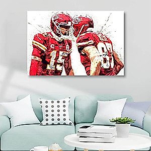 Patrick Mahomes Poster Travis Kelce Canvas Wall Art Football Star KC Pictures for Men Room Bedroom Unframed 16x24