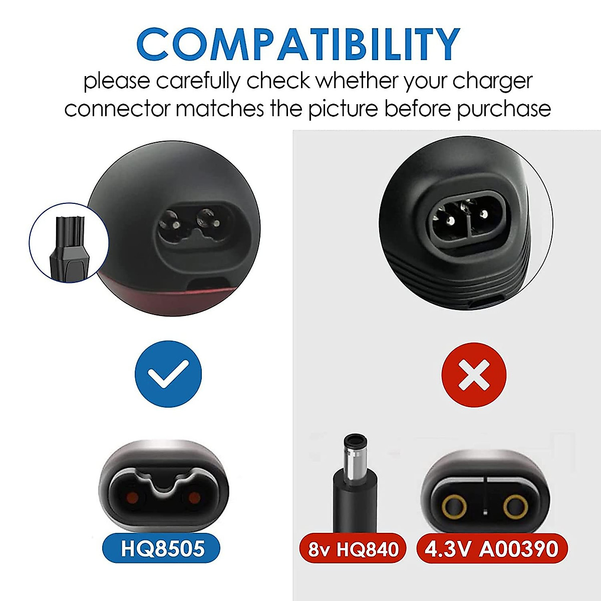 Charger Cord Fit for Philips Norelco HQ8505 Norelco 7000 5000 3000 Series mg5750 mg7790 Electric Shaver Adapter Power Supply Charging Cord (15v Charger)