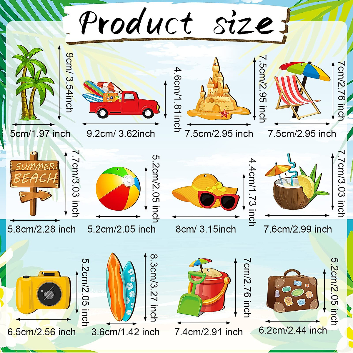 36 Pcs Summer Wood Hanging Ornaments Summer Ornaments for Tree Summer Tree Decorations Hawaiian Beach Wooden Pendant Decorations with String for Luau Party Supplies (Beach)