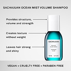 SACHAJUAN Ocean Mist Volume Shampoo, Volumizing Shine, for Thin, Fine Hair, Paraben & Cruelty-Free, 3.4 fl oz