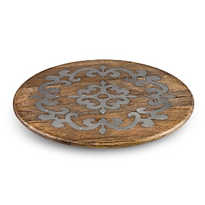 18-Inch Diameter Metal-Inlaid Wood Heritage Lazy Susan