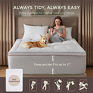 Bedsure Twin XL Mattress Topper Dorm Bedding - Extra Thick Mattress Pad Cover with Deep Pocket, Plush Soft Pillow-Top Bed Topper for Back Pain Relief, Overfilled with Down Alternative Filling, White