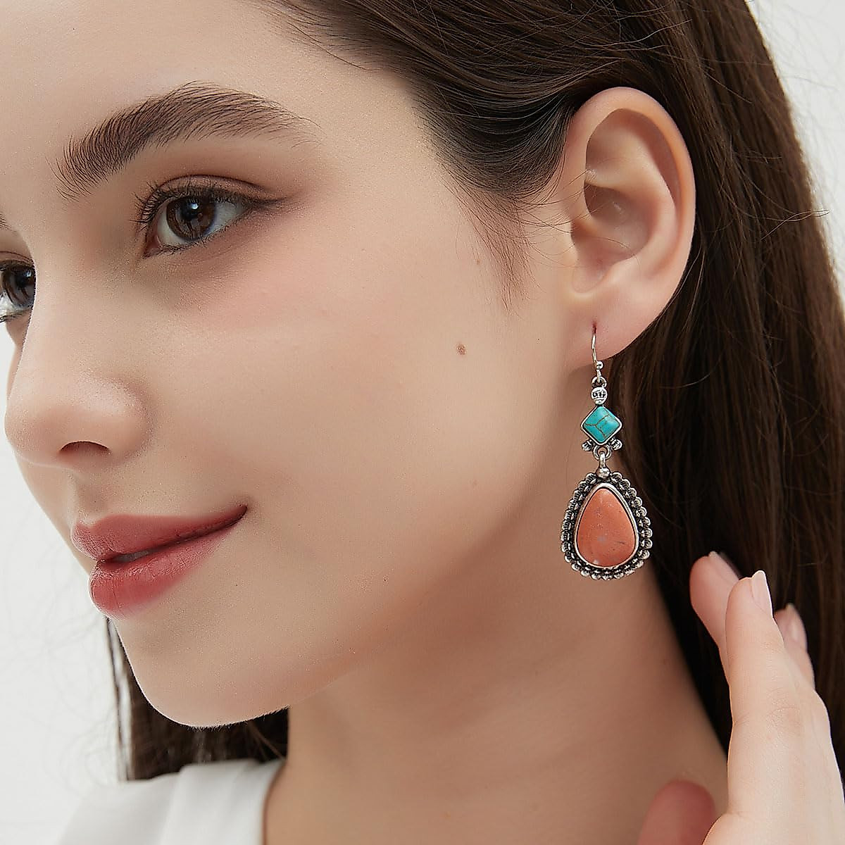 Colloca Orange Spiny Oyster Earrings for Women, Turquoise Orange Teardrop Earrings, Western Bohemian Drop Dangle Earrings, Jewelry Gift box Included