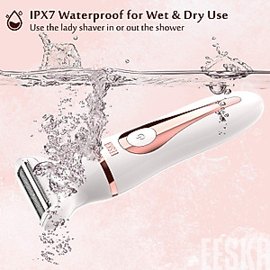 EESKA Bikini Trimmer for Women, 2-in-1 Rechargeable Womens Electric Shaver Pubic Hair Trimmer for Legs Arm and Bikini Hair, Painless Hair Removal Groomer Kit, IPX7 Waterproof (2-in-1 Shaver, White)