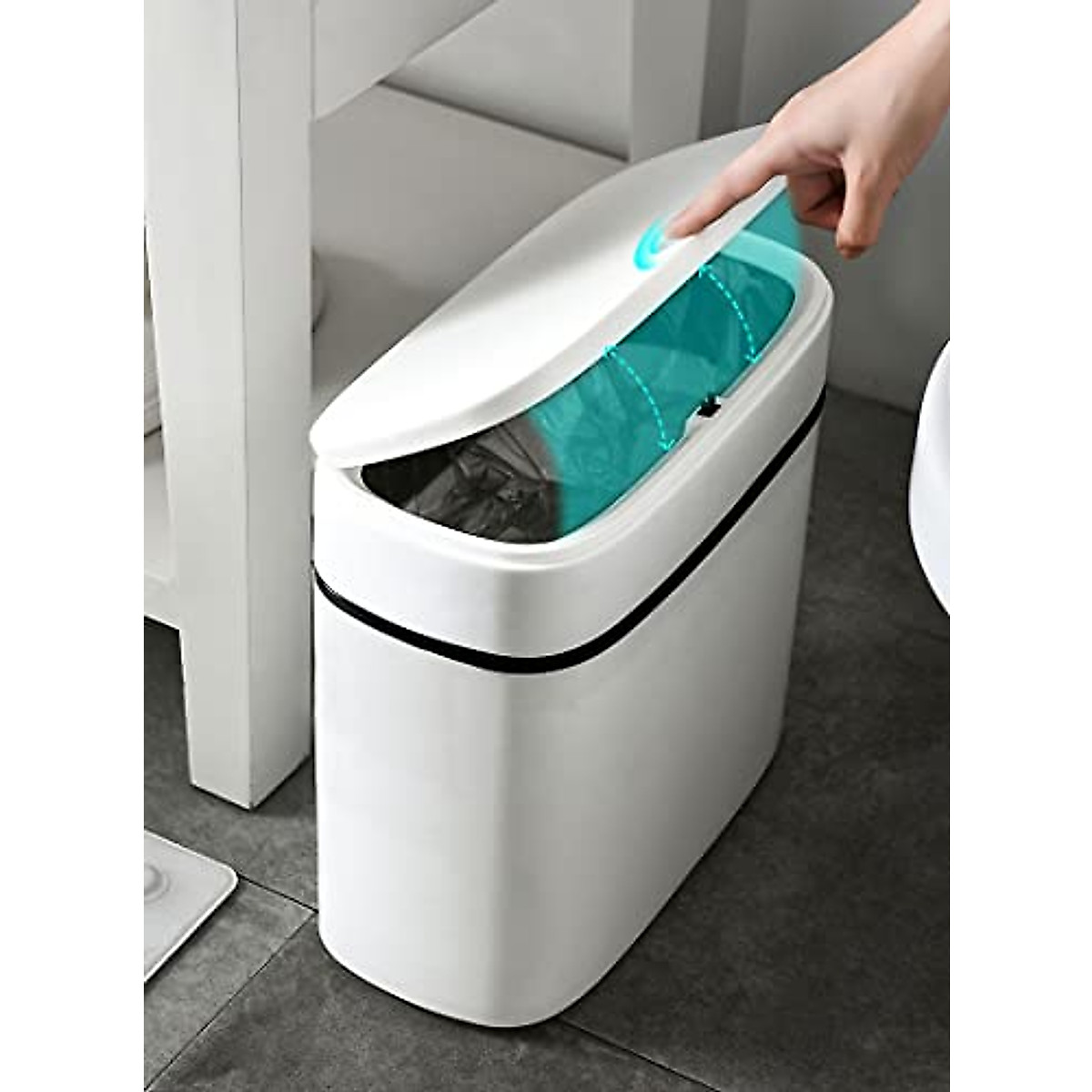 WOA WOA Bathroom Trash Can with lid, 14L Press lid Plastic Wastebasket, 3.7 Gallons Garbage Bin Container for Home, Kitchen, Office, Living Room, Bedroom (White & Press Lid)