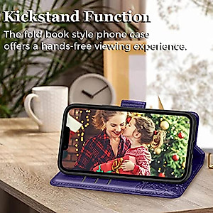 KRHGEIK Designed for iPhone 13 Mini Wallet Case,Women Flip Folio Cover with Butterfly Embossed PU Leather Kickstand Credit Card Holder Slots Wrist Strap Phone Case for iPhone 13 Mini 5.4" (Purple)